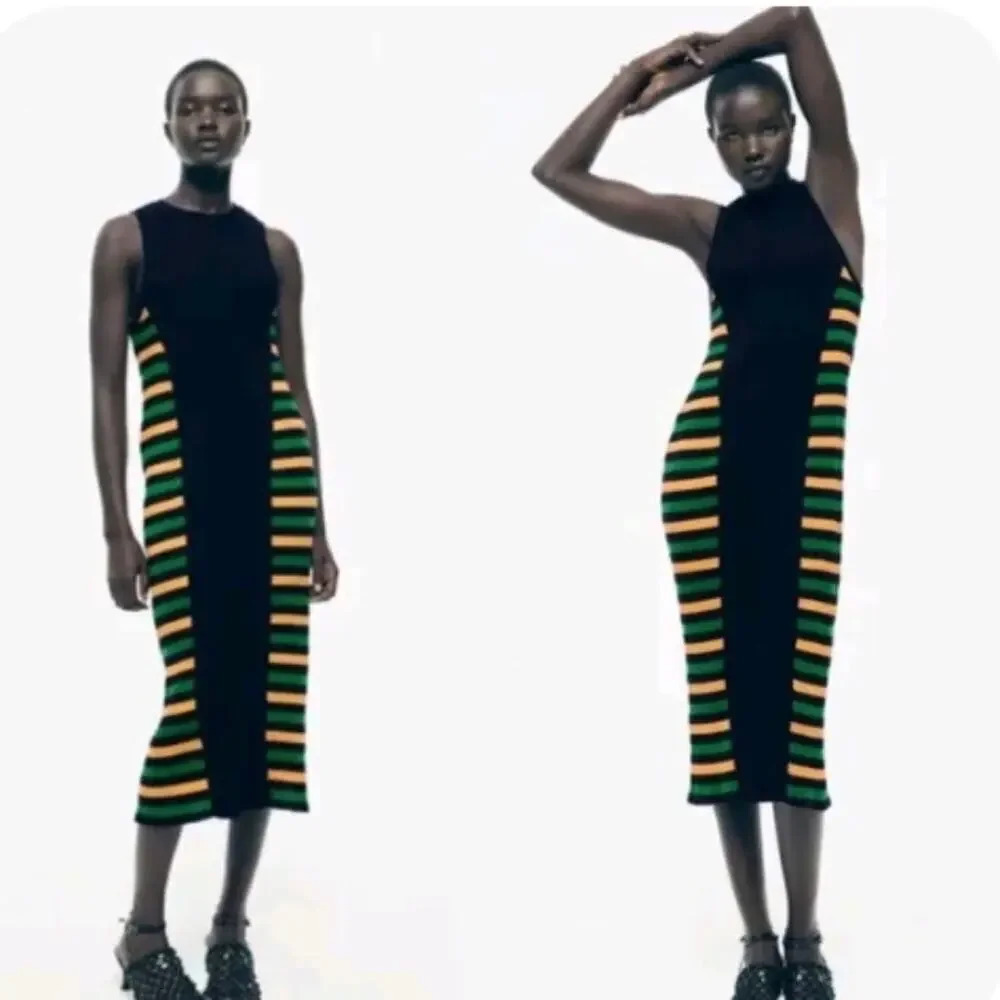 Zara Striped Ribbed Bodycon Dress / Medium - Gem
